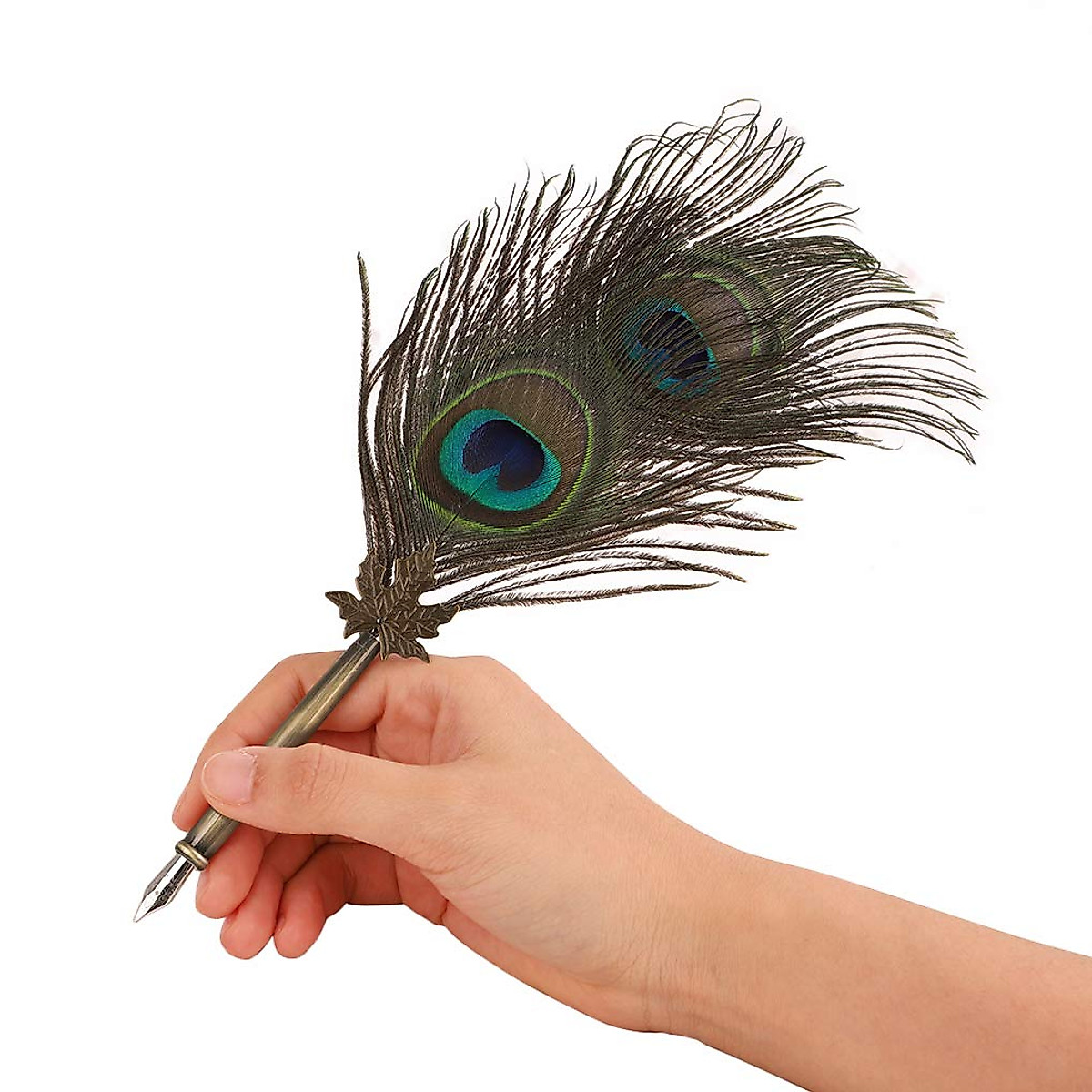 RUIXIA Vintage Feather Dip Pen Antique Calligraphy Handmade Quill Set Writing Ink with 5 Replacement Nibs for Christmas Birthday Wedding Anniversary Halloween Thanksgiving