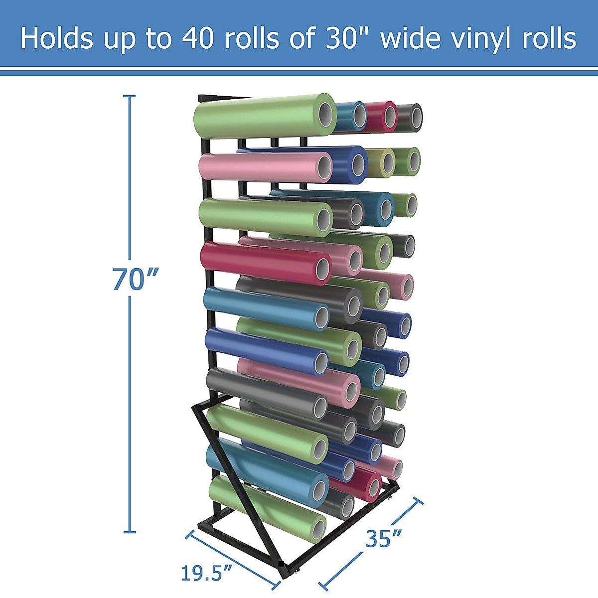 INNOVART Vinyl Roll Floor Storage Rack, Vinyl Roll Holder, Viny Roll Storage Rack for Craft Room, Vinyl Storage Organizer for Cricut, Linen Rolls, Fabric Rolls, Texture Rolls and Vinyl Rolls, 40 Rolls