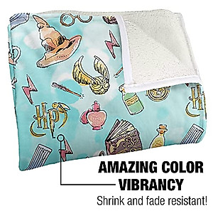Harry Potter Blanket, 50"x60", Water Color Pattern Silky Touch Sherpa Back Super Soft Throw Blanket