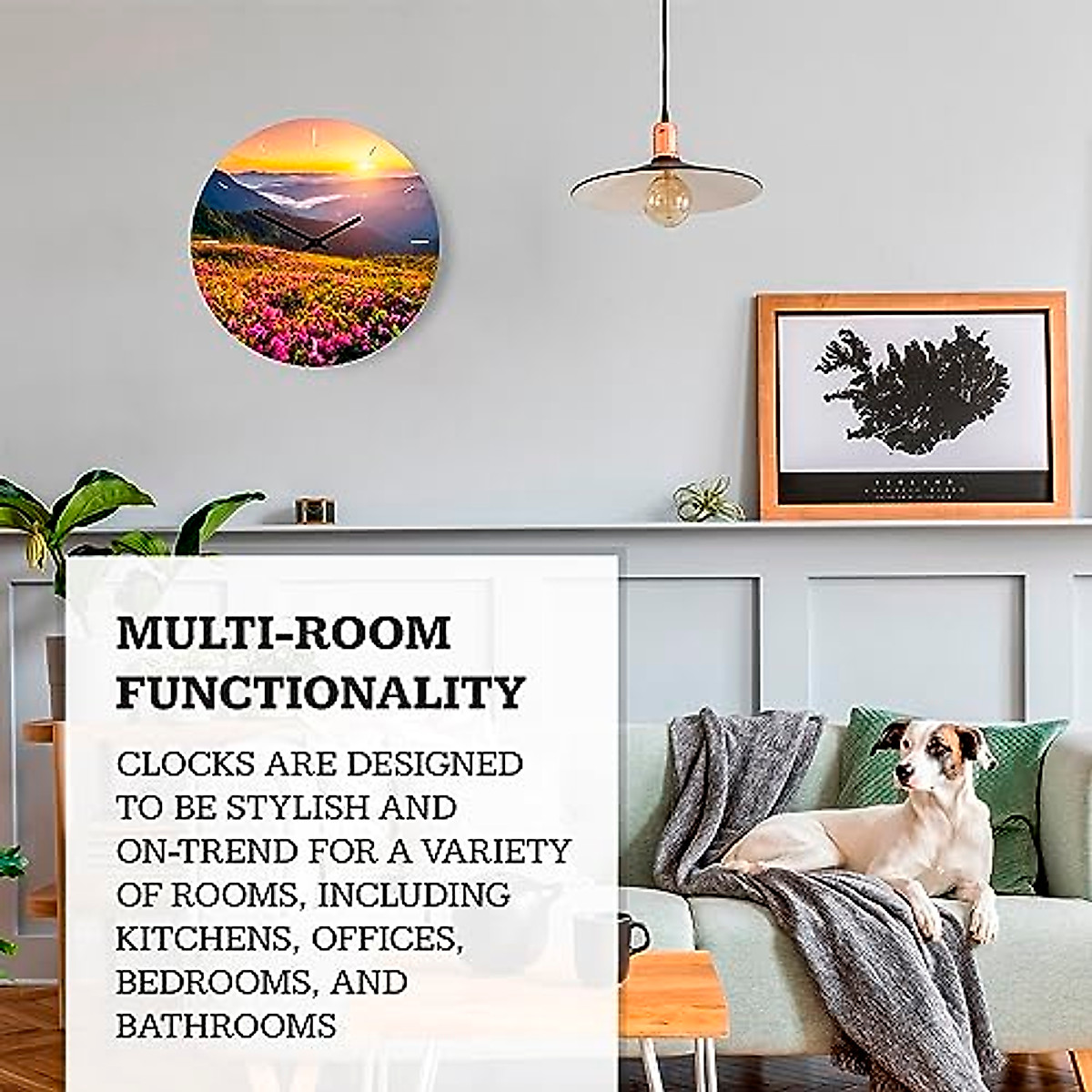 Soul Décor Pink Flower Field Wall Clock, Silent Non-Ticking, Battery Operated Kitchen Clock, Aluminum Composite Face, Suitable for Offices, Bedrooms, and Bathrooms 12 Inch Round