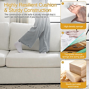 ELUCHANG Oversized Sectional Fabric Sofa with Console, 2 Cup Holders and Storage Space, Large L Shaped Couch, Sofa Covers Removable, 133.2 inch Width, 4 Seat Modular Sofa for Living Room, Linen, Ivory