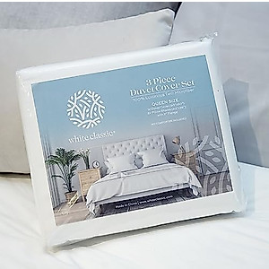 WhiteClassic White Duvet Cover Queen Size Zipper Closure - Luxury Soft Queen Duvet Cover Set 3 Piece, 1 Duvet Cover 90x90 and 2 Pillow Shams | Comforter Not Included