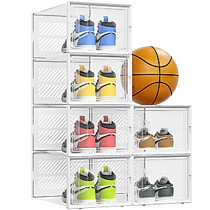 Kuject XX-Large Highly Transparent Shoe Boxes Clear Plastic Stackable with Lids for Sneaker, Shoe Storage Organizer Container for Display, Shoe Organizer for Closet, Fit Size 13(14.41"x 9.88"x7.28")