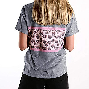 Bravetoshop Women Summer T Shirts Short Sleeve Crewneck Basic Tees Leopard Patchwork Casual Blouse Tops (Gray,S)
