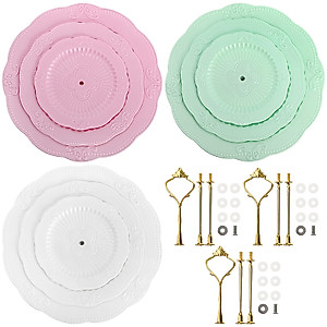 Dicunoy 3 Pack Plastic Cupcake Stands, 3 Tiered Dessert Trays for Display, Embossed Serving Plate Tower Holder, Tea Party Tray for Fruits, Snack, Candy, Buffet, Parties, Wedding, Birthday, Christmas