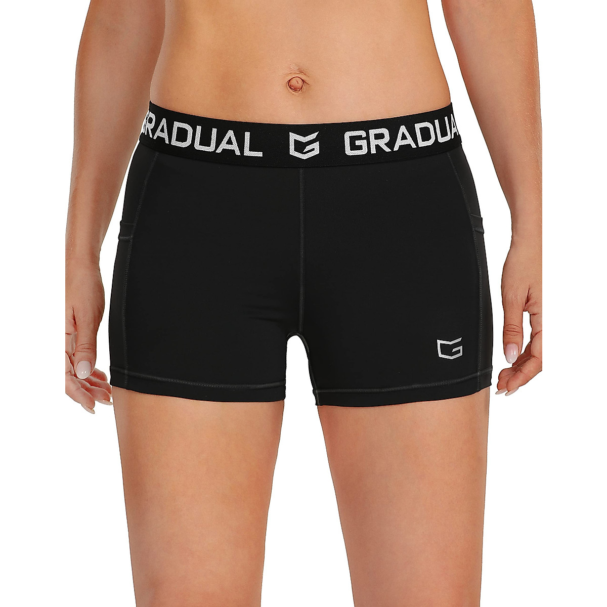 G Gradual Women's Spandex Compression Volleyball Shorts 3" /7" Workout Pro Shorts for Women (3 Pack:Black/Black/Black Pockets, Small)