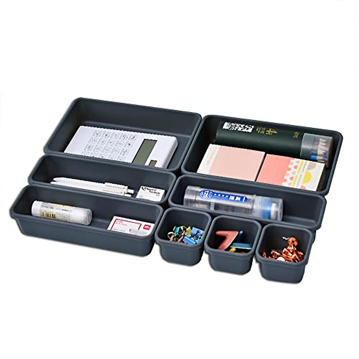 AUSTARK InterlockIng Desk Drawer Organizer, 3 Sizes Plastic Drawer Divider, Toolbox Storage Organizer Trays for Office Home School (8 Pack)