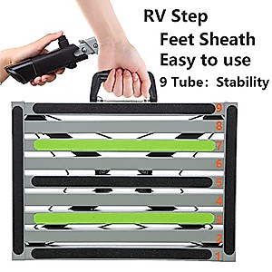 Homeon Wheels Aluminum Safety RV Steps Adjustable Height Folding Platform Step with Friction Strips Non-Slip Rubber Feet Leg Sheaths and Handle RV Step Stool Supports Up to 1000lbs.