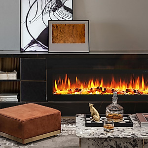 60 inches Electric Fireplace, Recessed and Wall Mounted Fireplace, Adjustable 20 Flame Colors and 5 Speeds, Remote Control & Touch Screen with Timer, Linear Fireplace W/Thermostat, Black