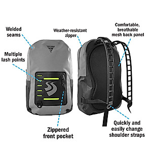 Seattle Sports LocoDry Splash PacknModPok - Lightweight 20L Waterproof Dry Bag Backpack with Breathable Silicone Shoulder Straps, Gray/Black