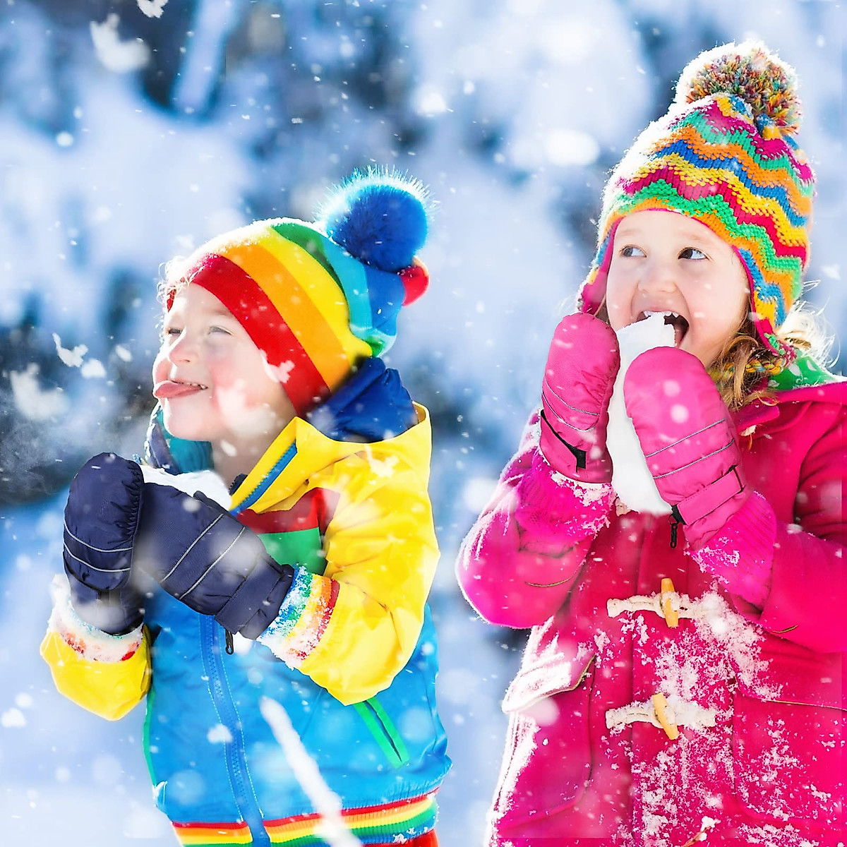 4 Pairs Kids Ski Mittens Gloves Waterproof Warm Snow Winter Mittens Gloves for Girls Boys Baby Toddlers Outdoor Activities (Classic Style, 5-8 Years)