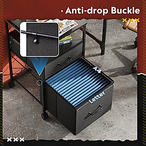 DEVAISE 2 Drawer Mobile File Cabinet, Rolling Printer Stand with Open Storage Shelf, Fabric Vertical Filing Cabinet fits A4 or Letter Size for Home Office, Black