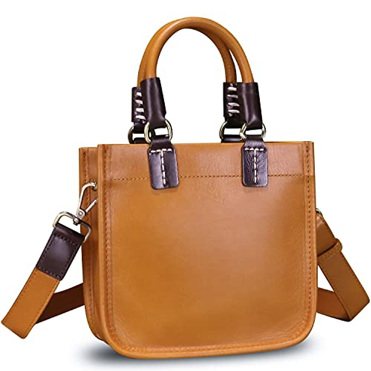 Genuine Leather Small Phone Bag Top Handle Handbag for Women Little Vintage Shoulder Bag Handmade Tiny Crossbody Satchel (Brown)