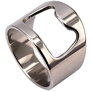 JAJAFOOK 316L Stainless Steel Beer Bar Tool Creative Versatile Bottle Opener Ring for Party Ring，Silver 12