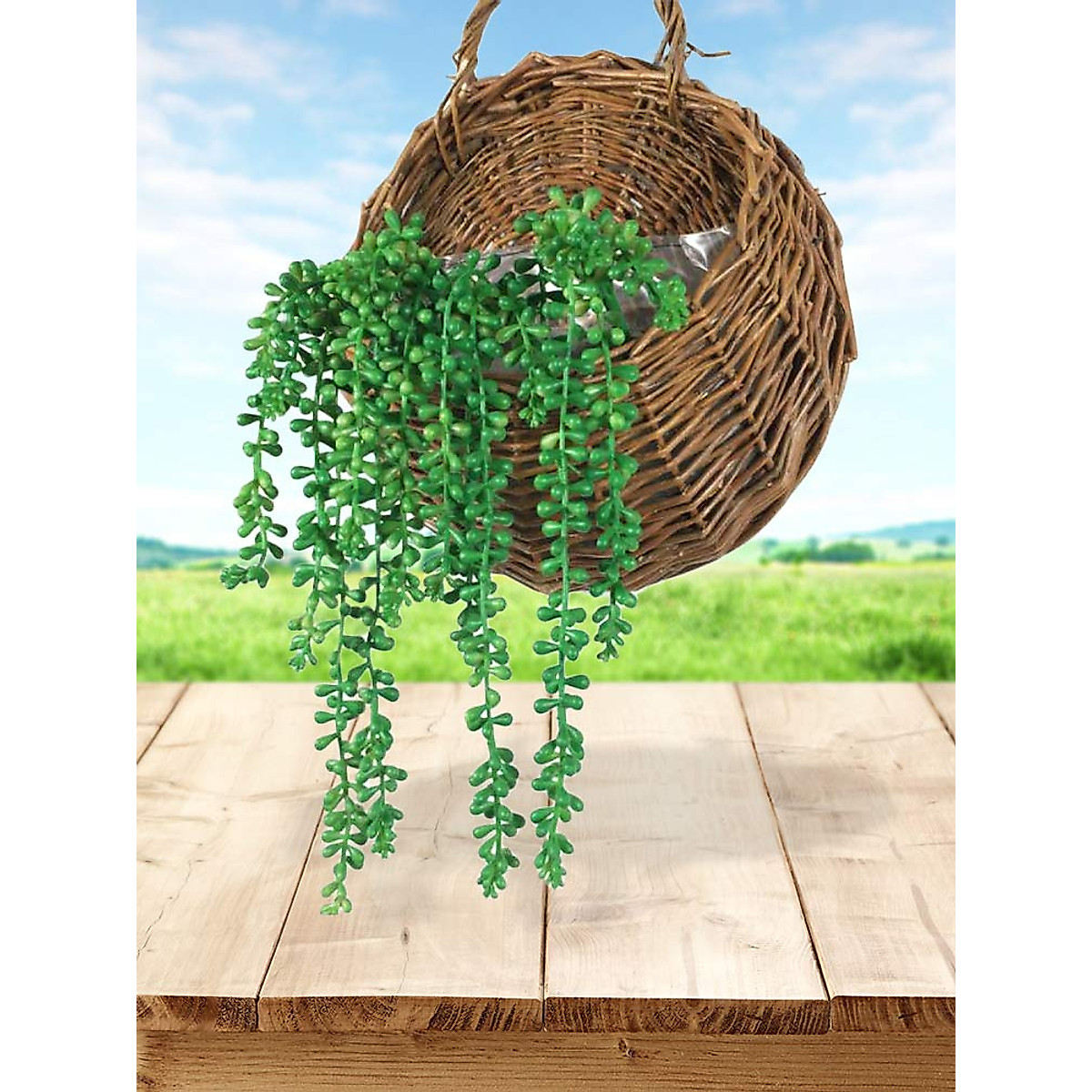 Okngr Artificial Succulents Hanging Plants, Hanging String of Pearls Plant Large Fake String of Pearls for Wall Home Garden Decor- S