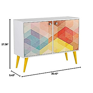 Manhattan Comfort Avesta Double Side Table 2.0 Collection Free Standing Modern Side Table / TV Stand with Storage Includes 2 Doors with 3 Shelves and Features Splayed Legs, White/Stamp/Grey Legs