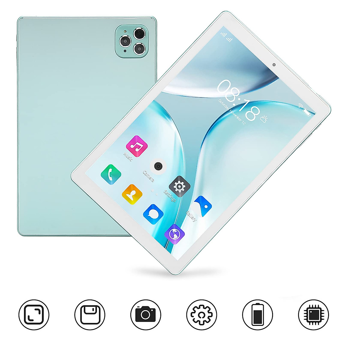 GLOGLOW HD Tablet, 10.1 Inch IPS Office Tablet US Plug 100‑240V 2 Card Slots for Travel (Green)