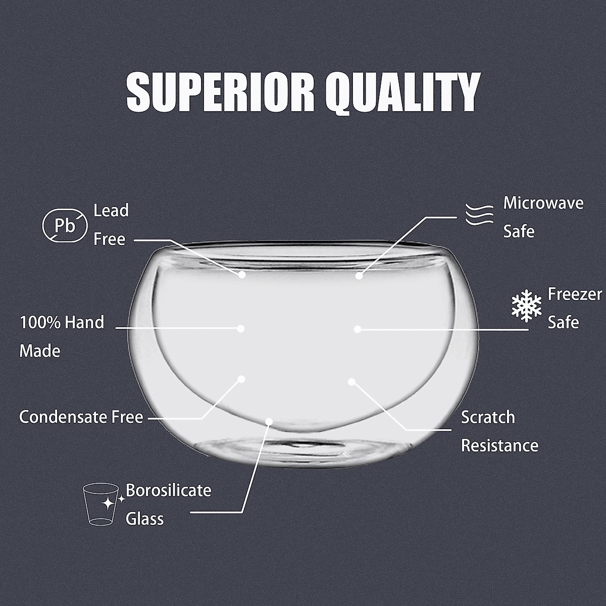 PunPun Bundle: 17oz Large Clear Coffee Mugs (Set of 2) & 8.5oz Shot Glass Coffee Cups (Set of 2) & 2.7oz Tea Cups (Set of 4) Double Wall Designed Glass Cups