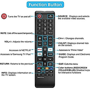 【Pack of 2】 Universal Remote Control for Samsung TV Remote, Replacement for All Samsung LCD LED HDTV 3D Smart TVs Models with Netflix, Video and Samsung TV Plus