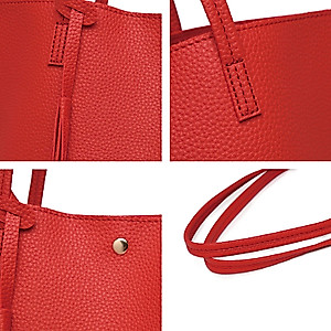 Lieseh Women's Bohemian Tote Bag for Shoulder and Hand with Inner Pocket (Bright Red Ribbon)