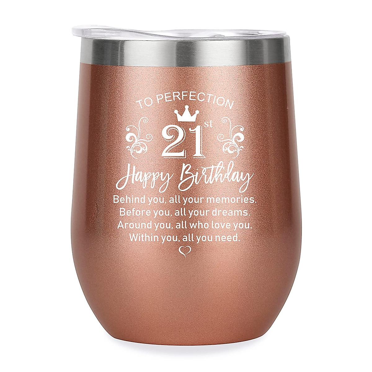 21st Birthday Gifts for Her, Happy 21st Birthday Decorations for Her, Funny 21 Year Old Birthday Gift Ideas for Her, Friends, Sister, Daughter, Girlfriend - 12oz Stainless Steel Insulated Wine Tumbler