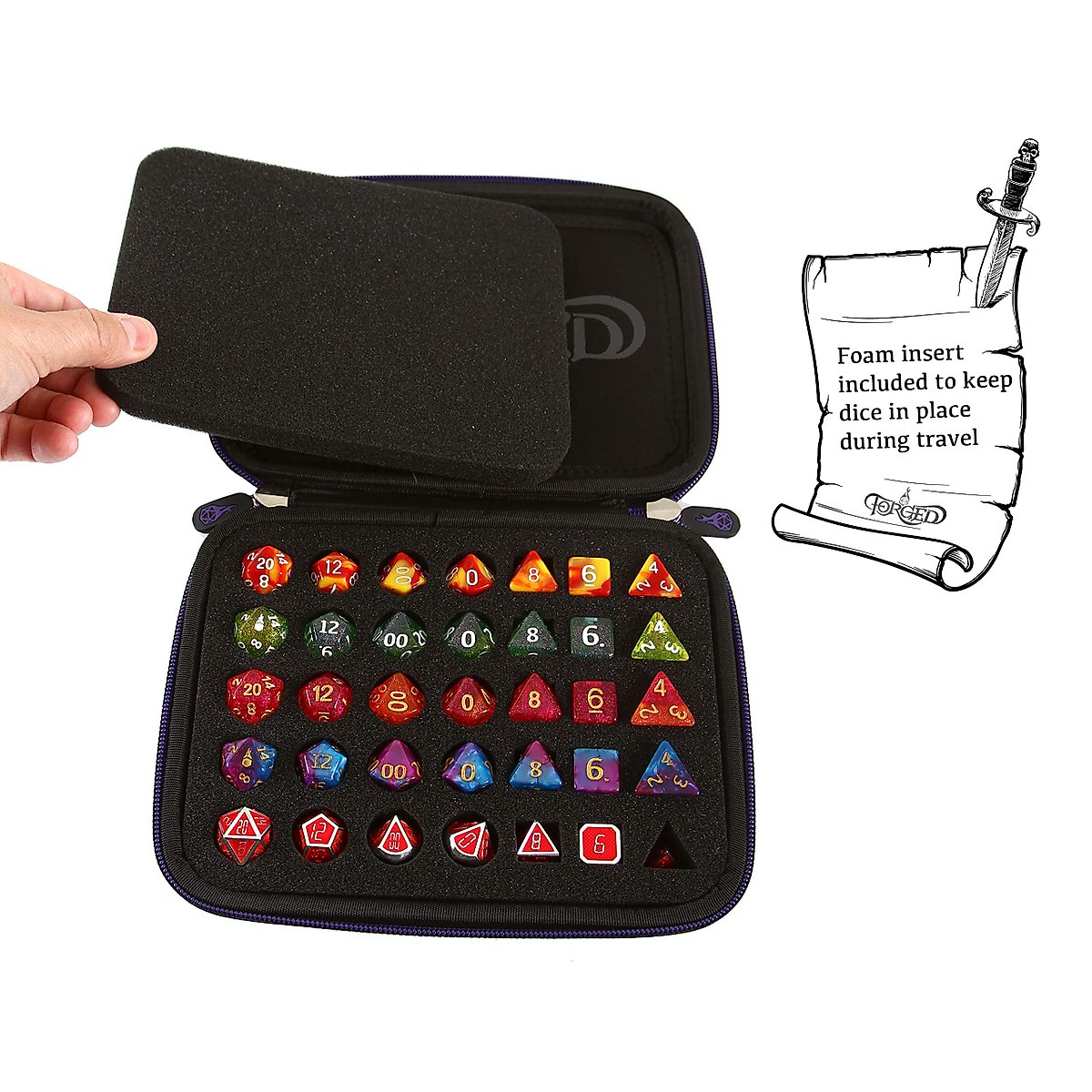 Forged Dice Co. Dice Storage Case with Foam Insert - Storage Box Holds 35 Individual Metal or Plastic Polyhedral Dice or 5 Sets of Dice - Display Case Works with DND and Dungeons & Dragons Game Dice