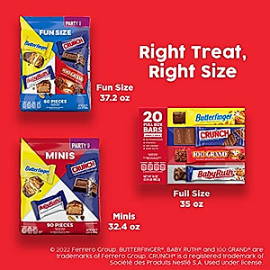 Butterfinger, CRUNCH, Baby Ruth and 100 Grand, Assorted Minis Chocolate Candy Bars, 55.3 oz bag, Bulk 270 Pack