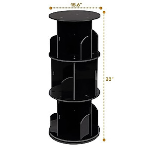 DOEWORKS 3 Tier 360 Heavy Duty Rotation Display Bookcase, Rotating Stackable Bookshelf Organizer Storage Display Rack for Home Office, Black