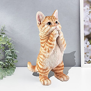 Garden Cat Statue Decorative Outdoor Figurine, Fairy Art Yard Décor Statue for Patio Lawn, Home Office Ornaments Housewarming Gifts (Orange)