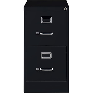 Pemberly Row 22" Deep 2-Drawer Classic Design Metal Letter Width Vertical File Cabinet, with Lock, Steel Ball-Bearings, Commercial Grade, for Business/Educational/Personal Office, in Black