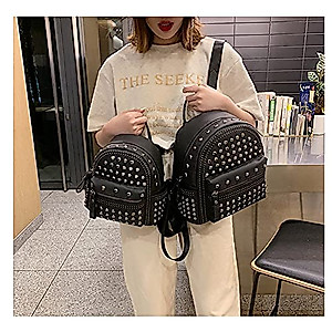 JOZZYAPA Black Faux Leather Studded Backpack Purse Rhinestone Backpack Purse Gothic Motorcycle Biker Backpack Purse Mall Goth Bag Gothic Gifts for Women