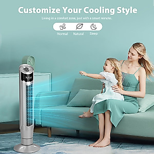 Antarctic Star Tower Fan 360°Oscillating Fan Quiet Cooling 24H Timer Remote Control Powerful Standing 8 Wind Speed 3 Wind Modes Ionizer Mode Bladeless Portable LED Display,Bedroom 40-Inch SILVER