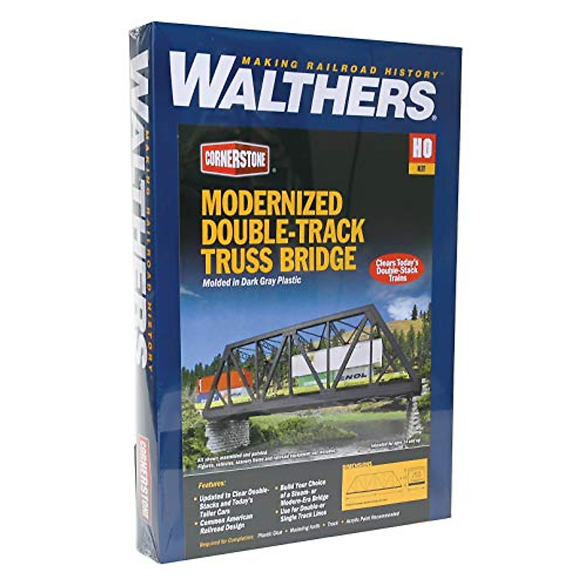 Walthers SceneMaster Cornerstone HO Scale Model Modernized Double-Track Railroad Truss Bridge Kit Collectable