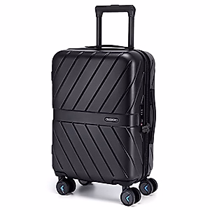 BAGSMART Carry On Luggage 22x14x9 Airline Approved, 1OO% PC Lightweight Carry On Hardside Suitcase, 20 Inch Hard Shell Luggage with Spinner Wheels, Waterproof Rolling Suitcase for Men and Women, Black