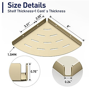 LFBA 2 Pack Corner Shower Shelves 304 Stainless Steel Brushed Gold Corner Shelves for Shower 8" Shower Shelves for Inside Shower Corner Drilling Installation
