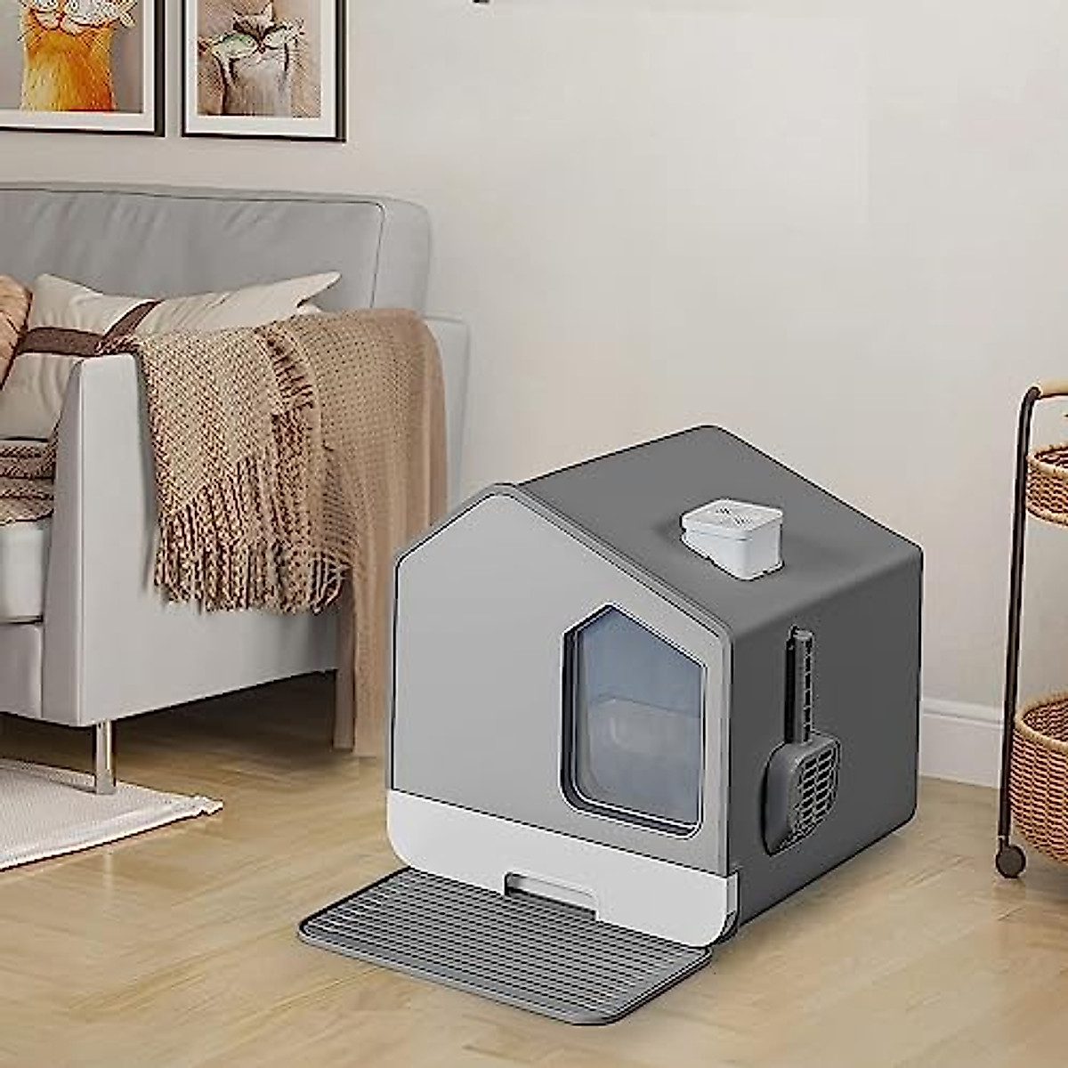 YITAHOME Extra Large Enclosed Cat Litter Box with Mat and Litter Scoop, Odorless Anti-Splashing XL Covered Hooded Cat Box, No Installation Needed