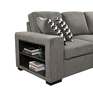 RENDGO 125'' U Shaped Oversized Sectional Sofa Couch with Cabinet,7 Seat Sectional Sleeper Sofa Bed with Storage Chaise, Pull Out Bed for Living Room,Grey