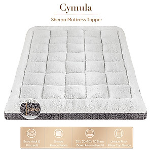 CYMULA Twin XL Mattress Topper,Cymula Sherpa Pad for College Dorm Bed 2inch Extra Thick Cover with 900GSM Down Alternative Soft Plush Pillow Top 8-21'' Deep Pocket,39x80in White