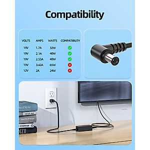 19V AC Charger Fit for LG-27MP48HQ-P 27MP33HQ-B 27MP37HQ-B 27MP58VQ-P 27MP59G-P 27MP59HT-P 27MP38VQ-B 27MP89HM-S 27MP36HQ-B 27MP57HT-P 27MP35HQ-B 27 inches LED Monitor Power Supply Adapter Cord