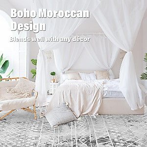 8x10 Washable Large Area Rug for Living Room Non Slip Boho Moroccan Bedroom Rug Indoor Farmhouse Geometric Floor Mat Soft Low Pile Woven Carpet for Classroom Office Under Dining Table(Gray)