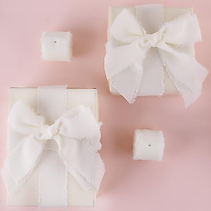 GLAMFIELDS Chiffon Ribbon Fringe Fabric Set 1.5" x 21Yd for Bouquets Wrapping, Wedding Invitations, Decorations, Gifts Wrapping & Bow Making,3 Rolls Cream White