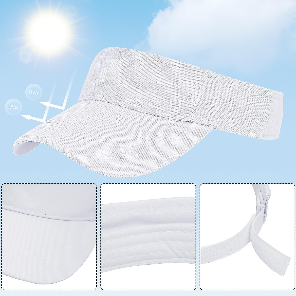 Marrywindix 1 Piece of White Sport Wear Athletic Visor Sun Sports Visor Hat Visor Adjustable Cap for Women and Men (One Size)