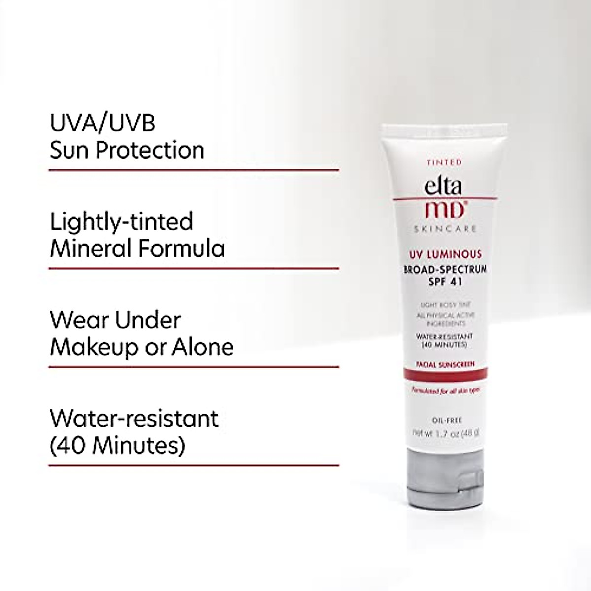 EltaMD UV Luminous Tinted SPF 41 Tinted Mineral Face Sunscreen, Oil Free, Nongreasy Broad Spectrum Lotion, 1.7 oz
