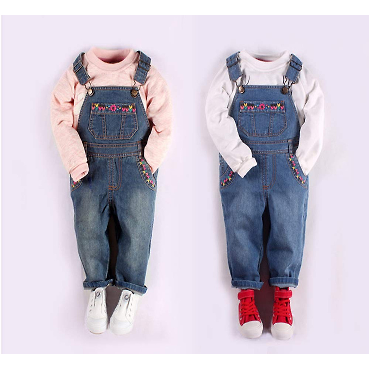 KIDSCOOL SPACE Baby & Little Girls Denim Overalls,Jean Workwear,Deep Blue,3-4 Years