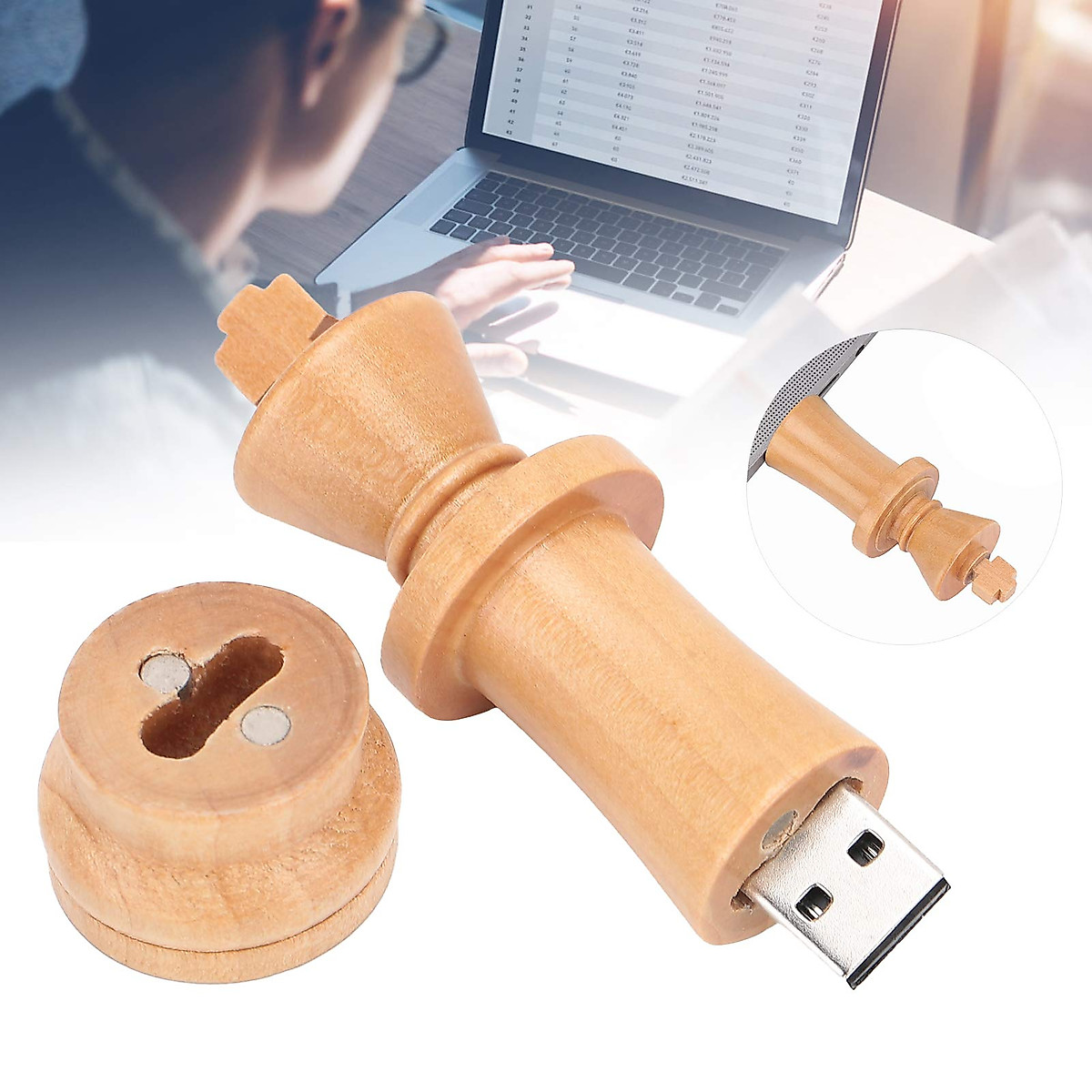 Wooden USB Stick Optional 1Gb 4Gb 16Gb 32Gb, Chess-Format Mahogany Flash Drive Thumb Drive, Maxmium 18MB/S Reading Rate U Disk Memory Stick (32G)
