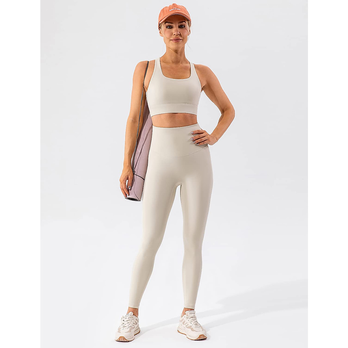 Lavento Women's Supportive Soft Sports Bra Open Racerback - Workout Yoga Training Bras Top (Creamy White, 6)