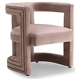 Meridian Furniture Blair Collection Modern | Contemporary Velvet Accent Chair with Upholstered Barrel Design, 26" W x 24.5" D x 28" H, Pink