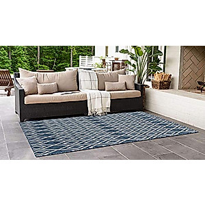 Unique Loom Jill Zarin Outdoor Collection Trellis Geometric Area Rug (9' 0 x 12' 0 Rectangular, Blue)