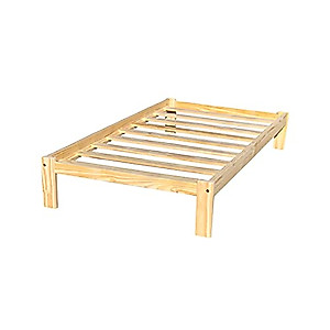 Alaska Wooden Platform Bed Solid Pine Wood Full XL Size Bed Unfinished with Wooden Slats Mattress Support/No Box Spring Needed/Suitable for Adults
