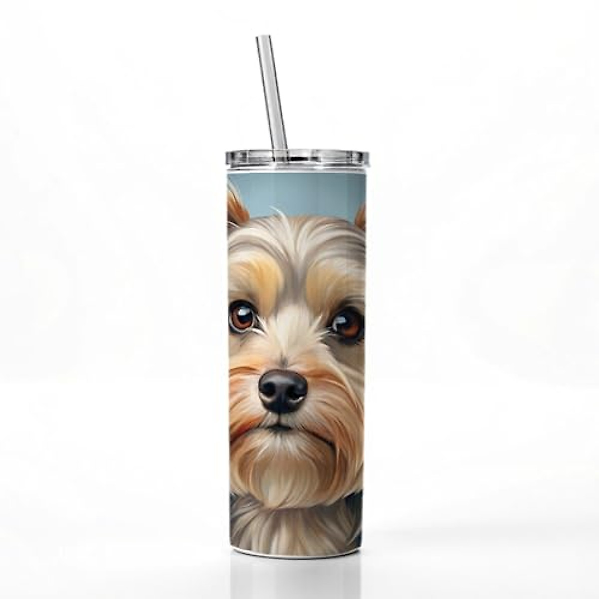 Morkie Dog Illustration Skinny Tumbler 20oz with Straw Insulated Water Bottle Gift